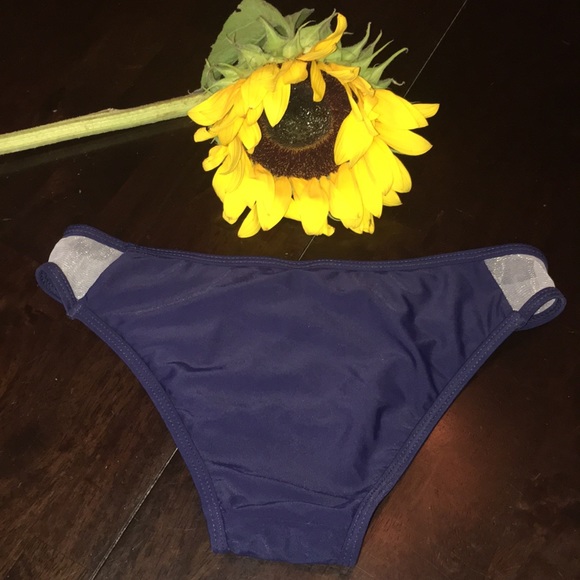 Swim | Blue Bikini Bottom With Mesh Hip Detail Brand New | Poshmark